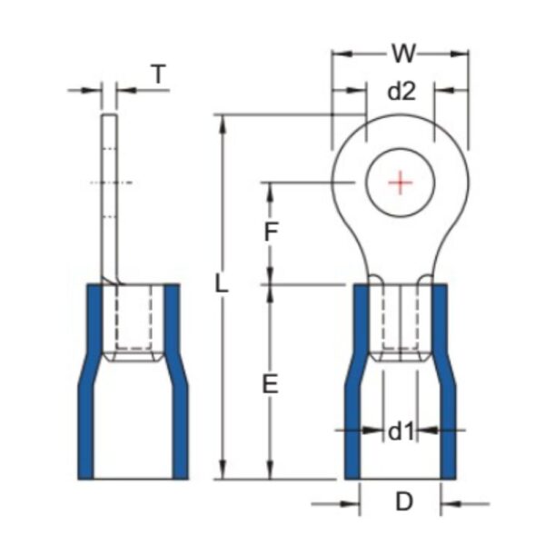 RV1-5 | INSULATED RING TERMINAL RED 5.3MM STUD 20.8MM LENGTH