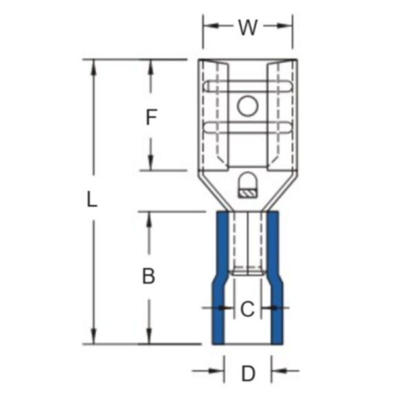FDV2-250 | HALF INSULATED FEMALE SPADE TERMINAL 6.35MM BLUE - RMS ...